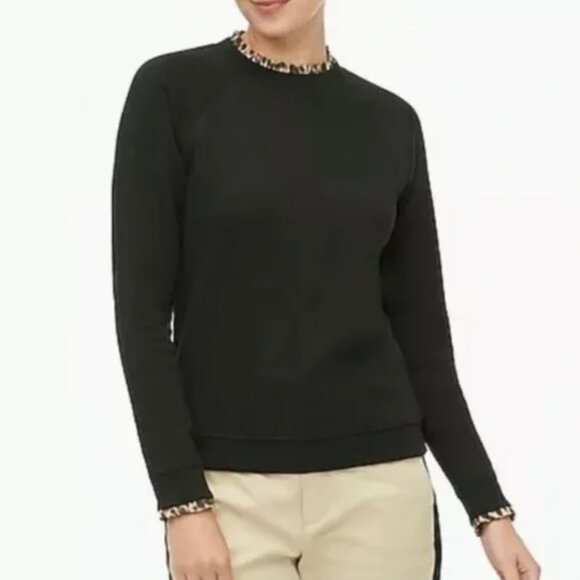 J. Crew Factory | Tops | J Crew Ruffle Neck Black Leopard Trim ...
